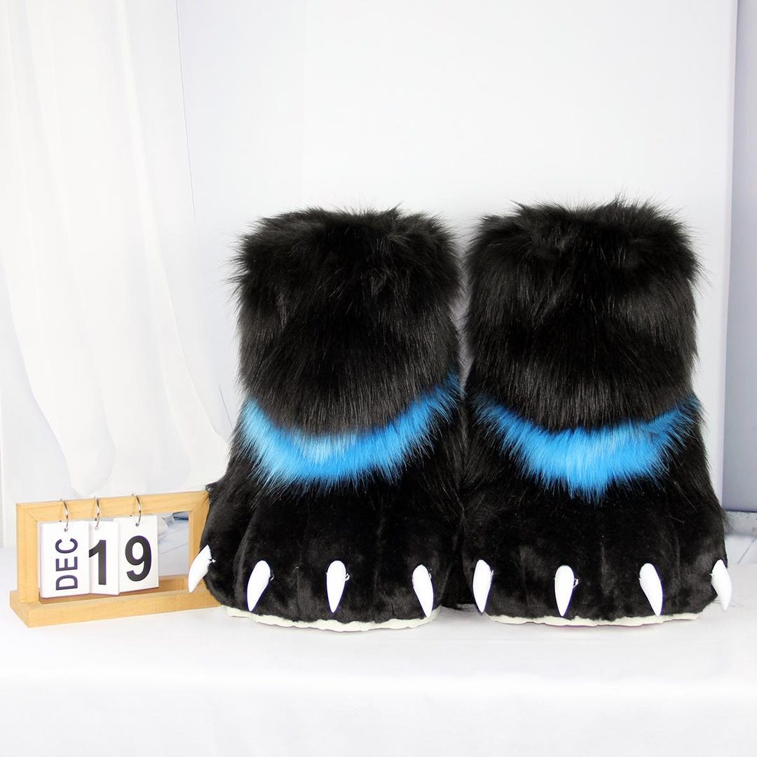 Handmade Fursuit Foot Paws, Black Feral Claws, Blue Accents - Etsy