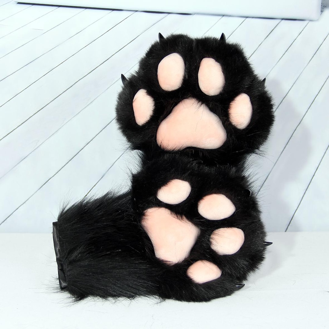 Handmade Black Fursuit Paws, Pink Plush Pads, Cosplay Costume - Etsy