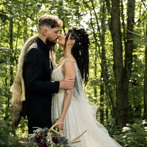 Norse Wedding Cape Veil, Silver Viking Draped Bridal Cloak, Star Floor ...