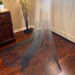 Something Blue Ombré Wedding Wing Set, Dark Blue to Ivory Cape Veil ...