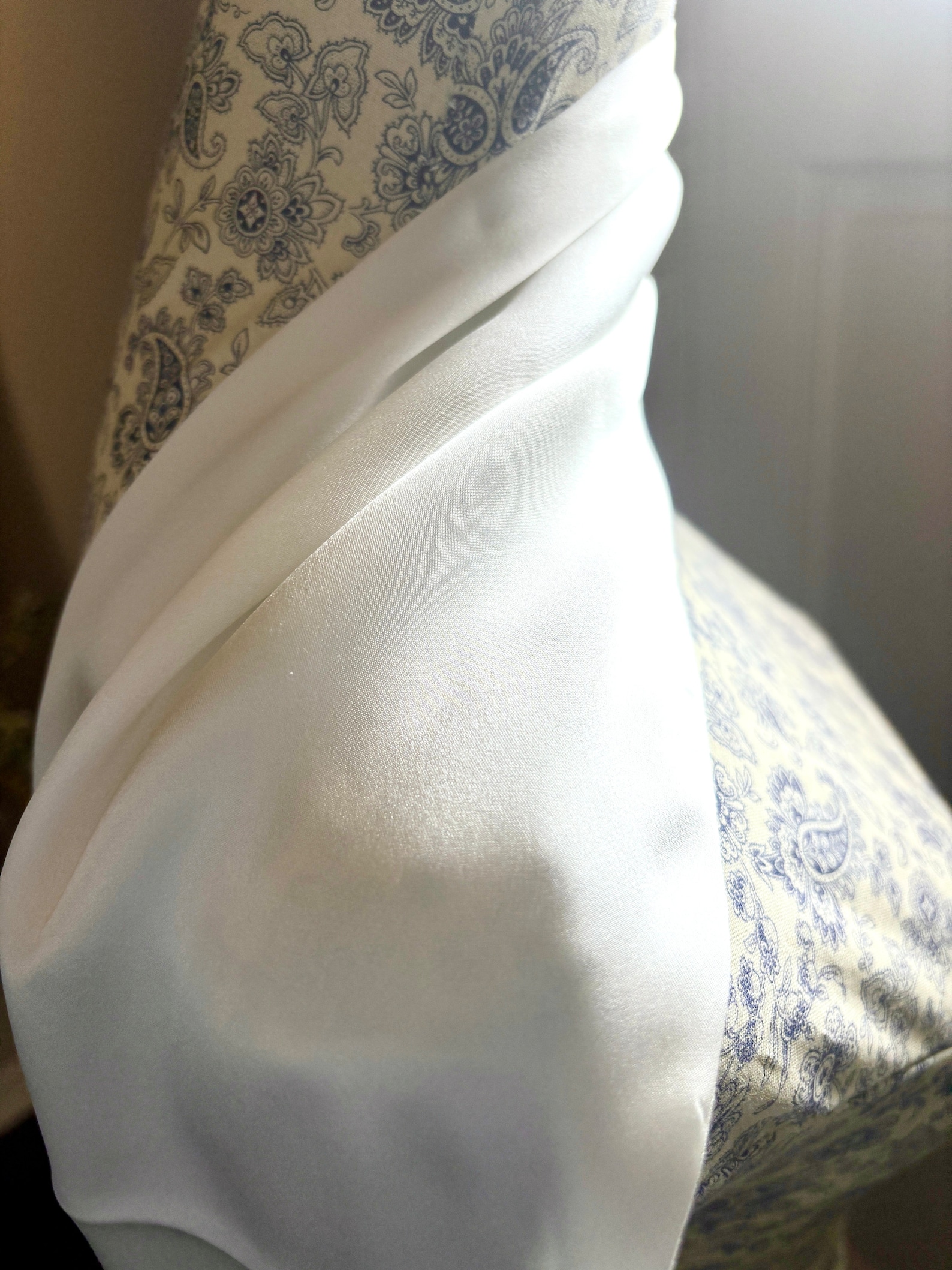 White Thin Pure Silk Satin Bridal Scarf for Shower / Reception, Long ...