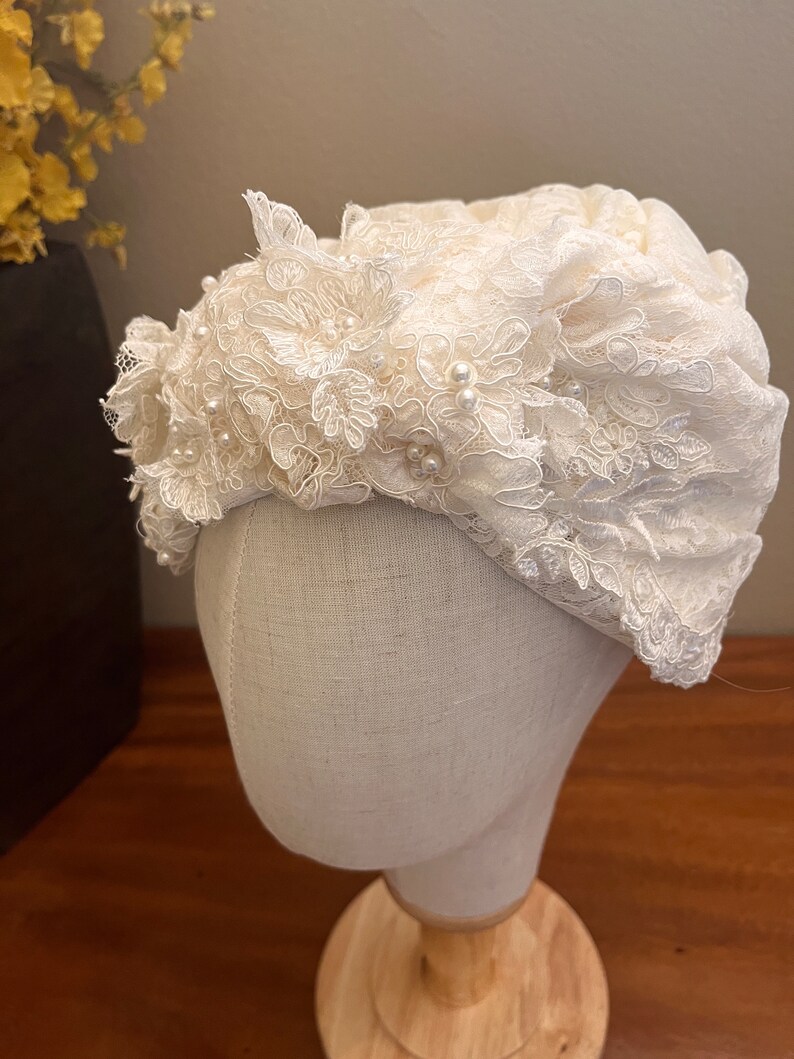 Ivory Pearl Bridal Turban Antique Lace Beaded Hat for Muslim - Etsy