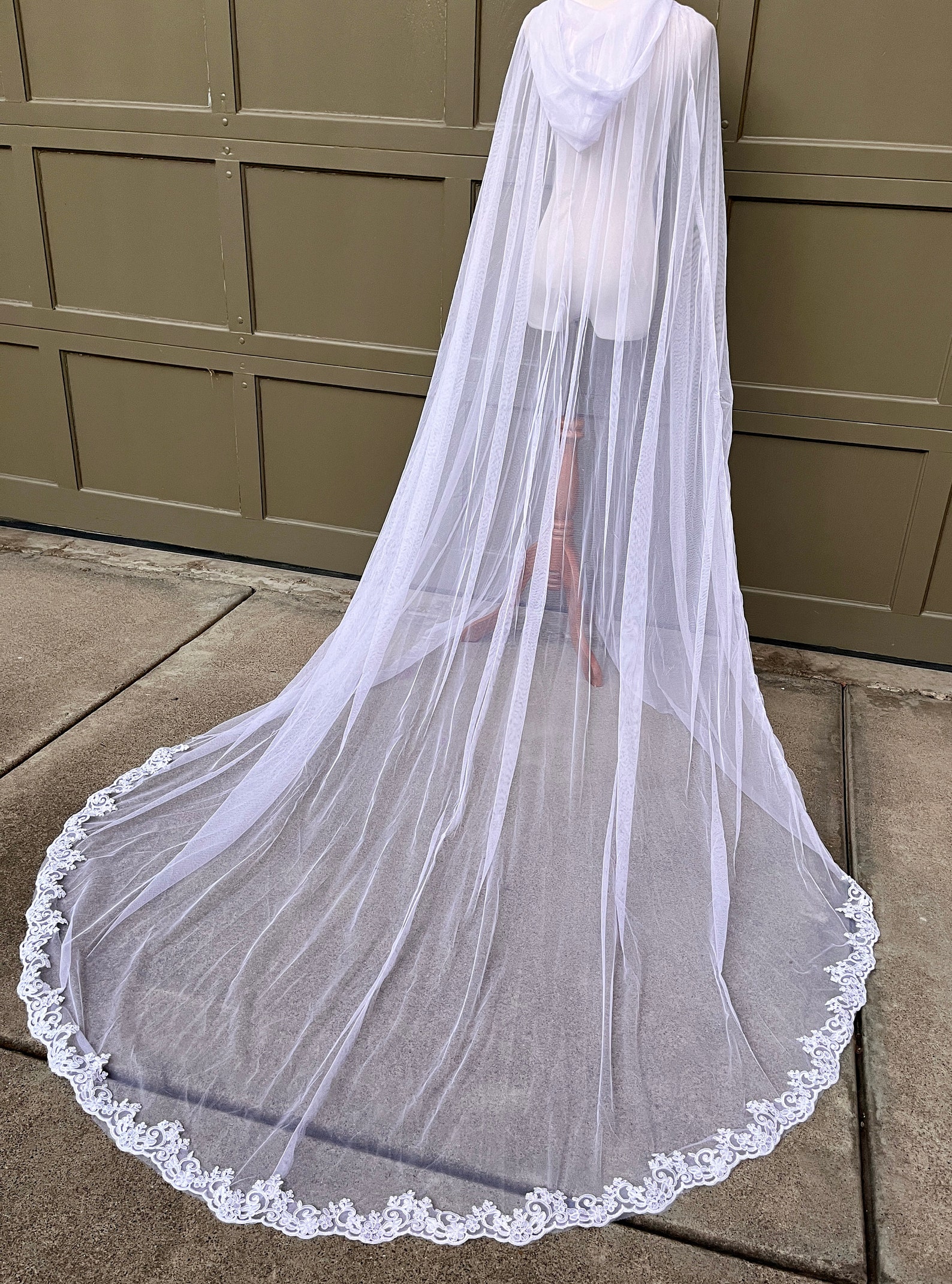 White English Net Wedding Cape With Hood 85 Inch Cathedral - Etsy