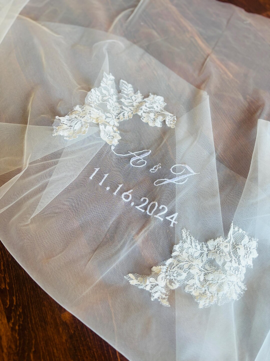 Catholic Unity Veil, Monogram Embroidered Initials + Wedding Date ...