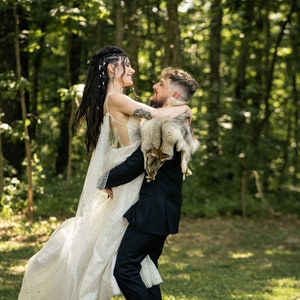 Norse Wedding Cape Veil, Silver Viking Draped Bridal Cloak, Star Floor ...