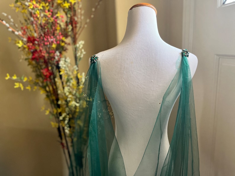 Emerald Green Draped Bridal Cape Shoulder Wedding Wrap Long Cathedral ...