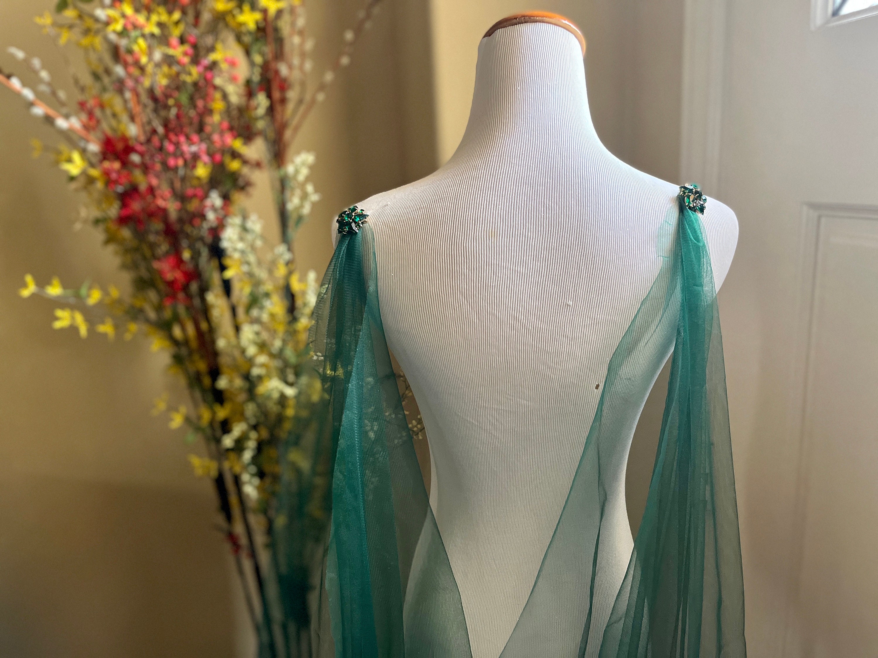 Emerald Green Draped Bridal Cape Shoulder Wedding Wrap Long Cathedral ...