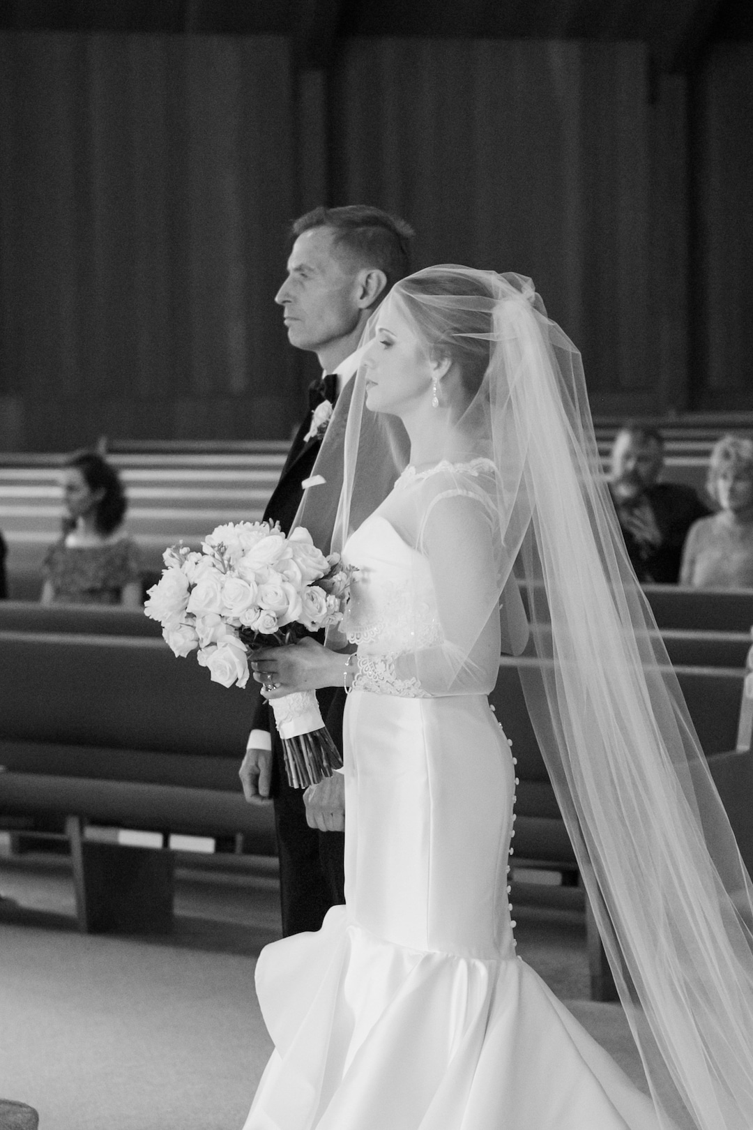 Modern Simple Cathedral Wedding Veil With Blusher Cut Edge Veil Double ...
