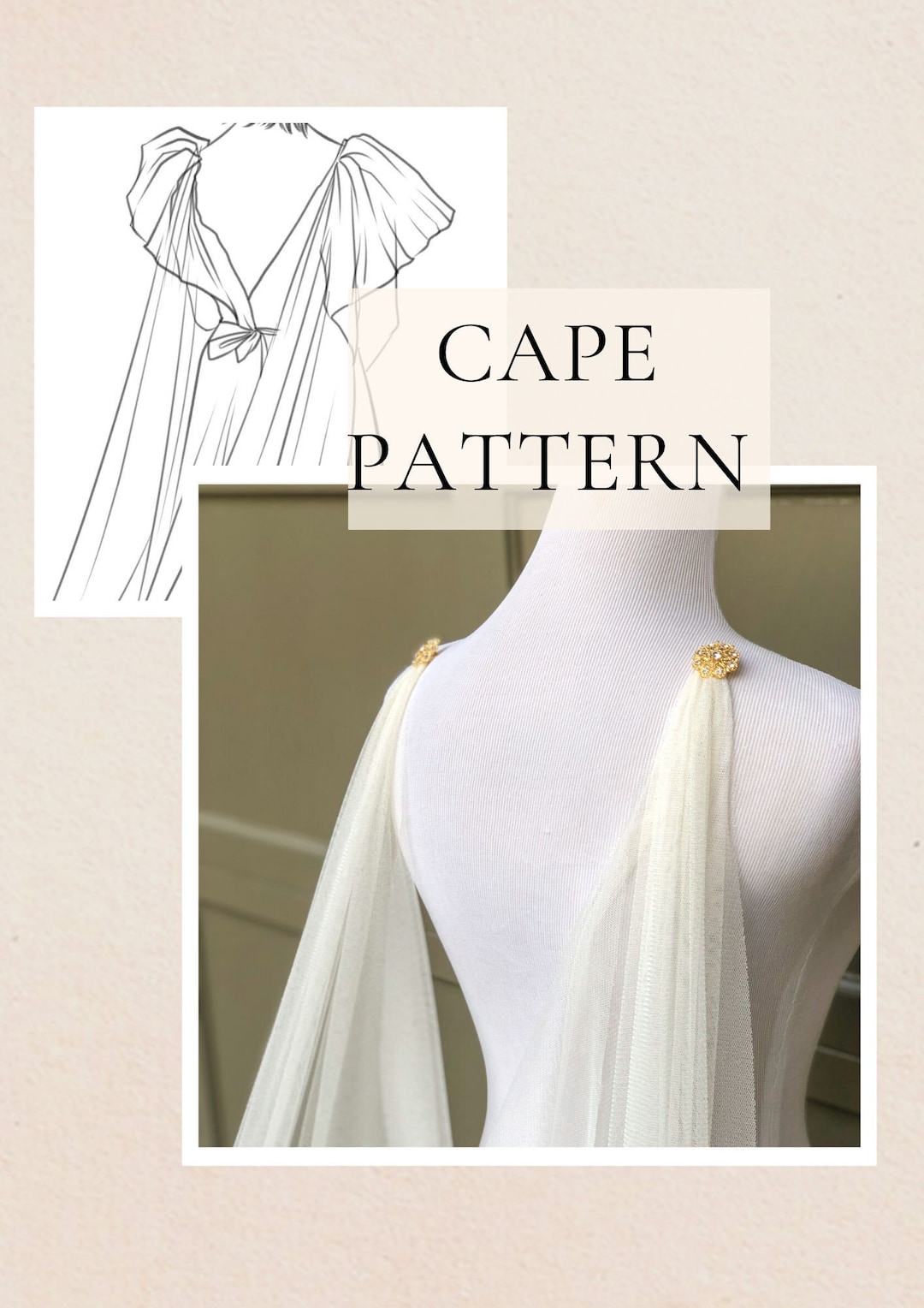 Pattern for Drape Back Wedding Cape Veil, DIY Costume Cape Tutorial for ...