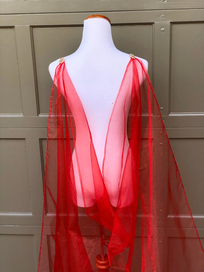 Red Organza Draped Cape for Pageant Bridal Shoulder Wrap Long Cathedral ...