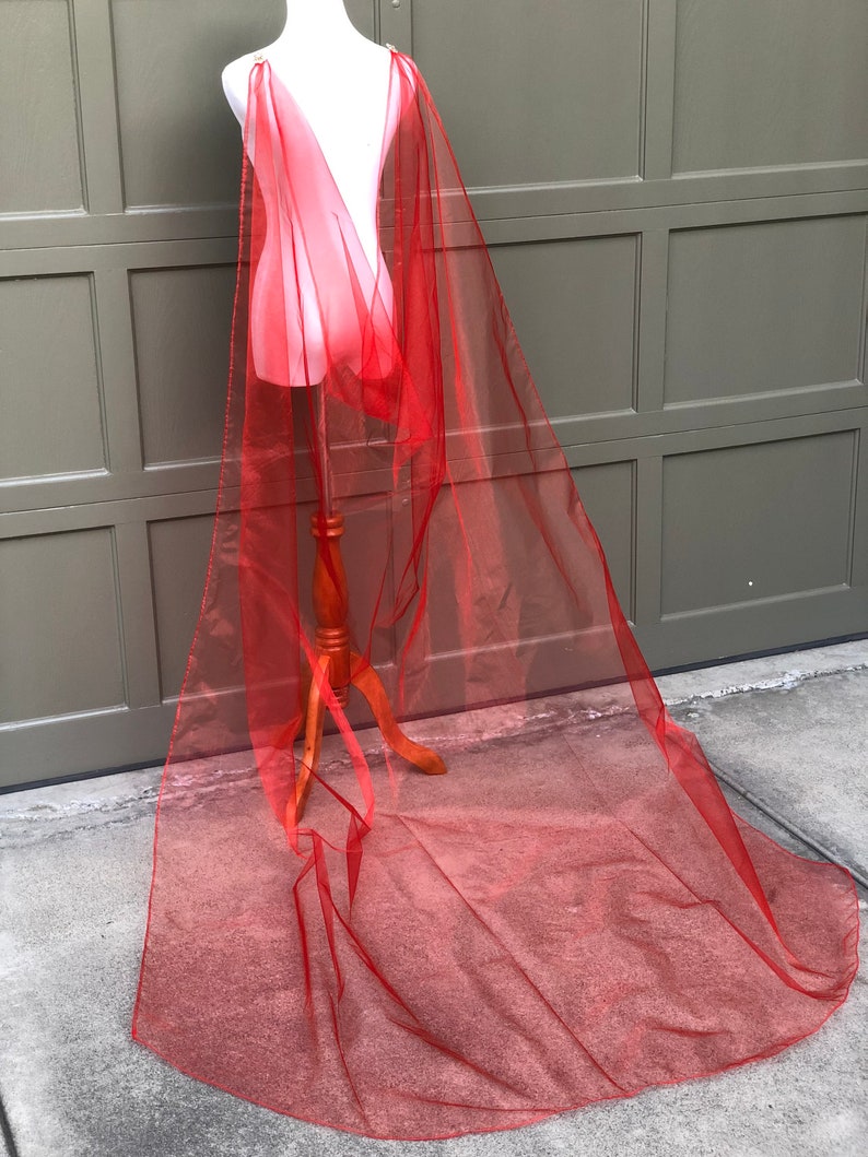 Red Organza Draped Cape for Pageant Bridal Shoulder Wrap Long - Etsy