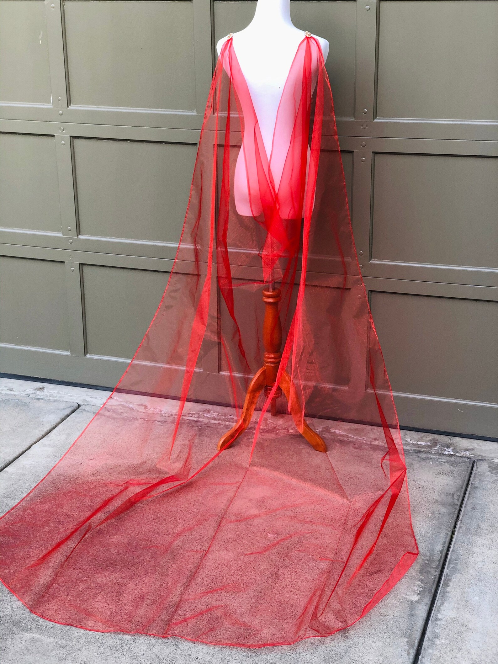 Red Organza Draped Cape for Pageant Bridal Shoulder Wrap Long Cathedral ...