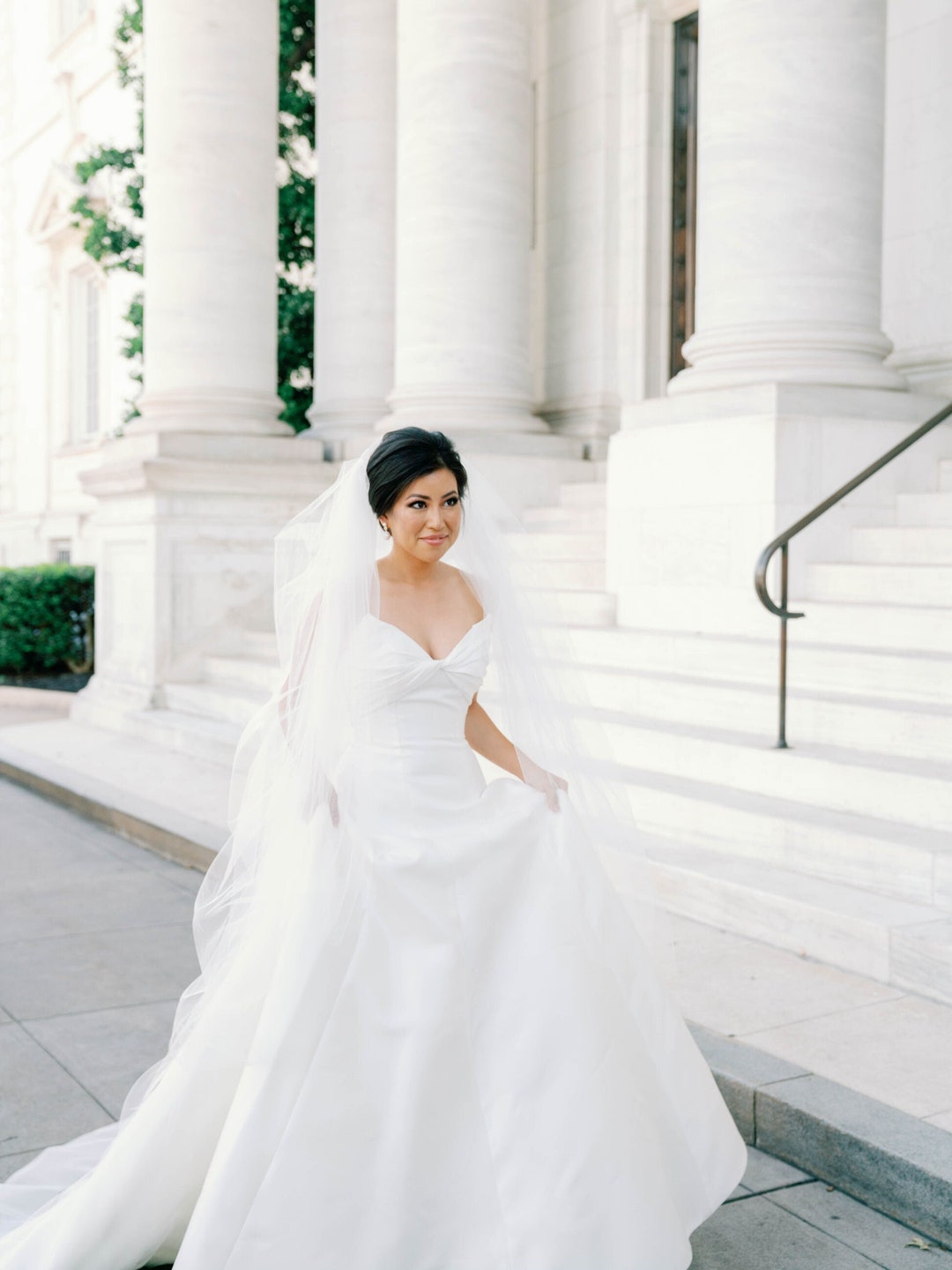 Puffy Veil 2 Tier Cathedral Length Veil With Blusher Cut Edge ...