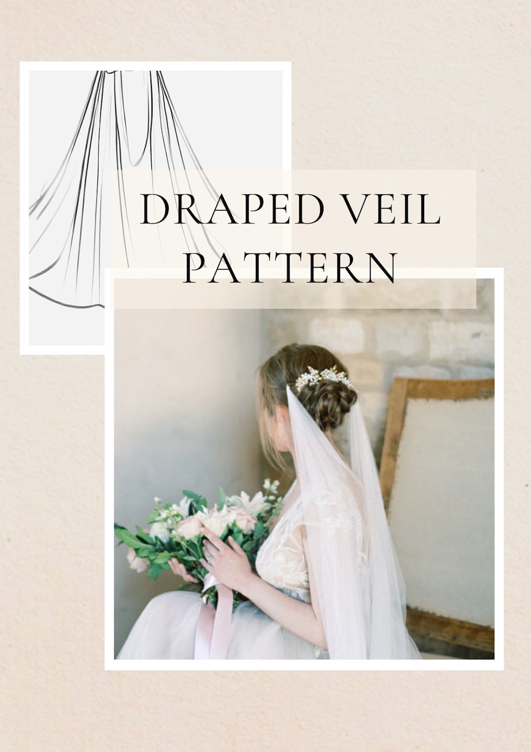 DIY Sewing Pattern for Draped Wedding Veil in Hair, Grecian Wedding ...