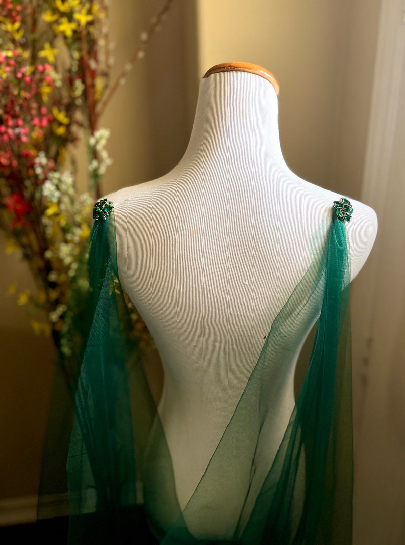 Emerald Green Draped Bridal Cape Shoulder Wedding Wrap Long Cathedral ...
