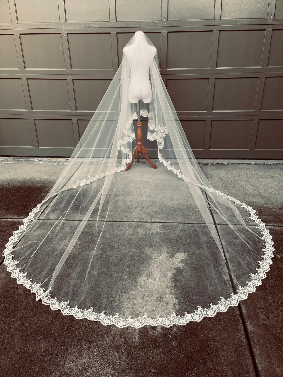 Royal Length Extra Long Drop Lace Wedding Veil With Blusher 120 ...