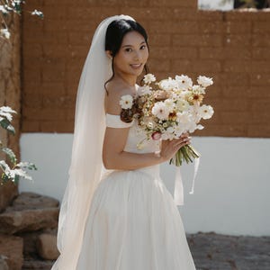 Layered Cream Silk Wedding Veil With Blusher, Extra Full Tiered ...