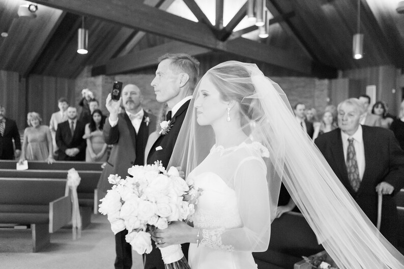 Modern Simple Cathedral Wedding Veil With Blusher Cut Edge Veil Double ...