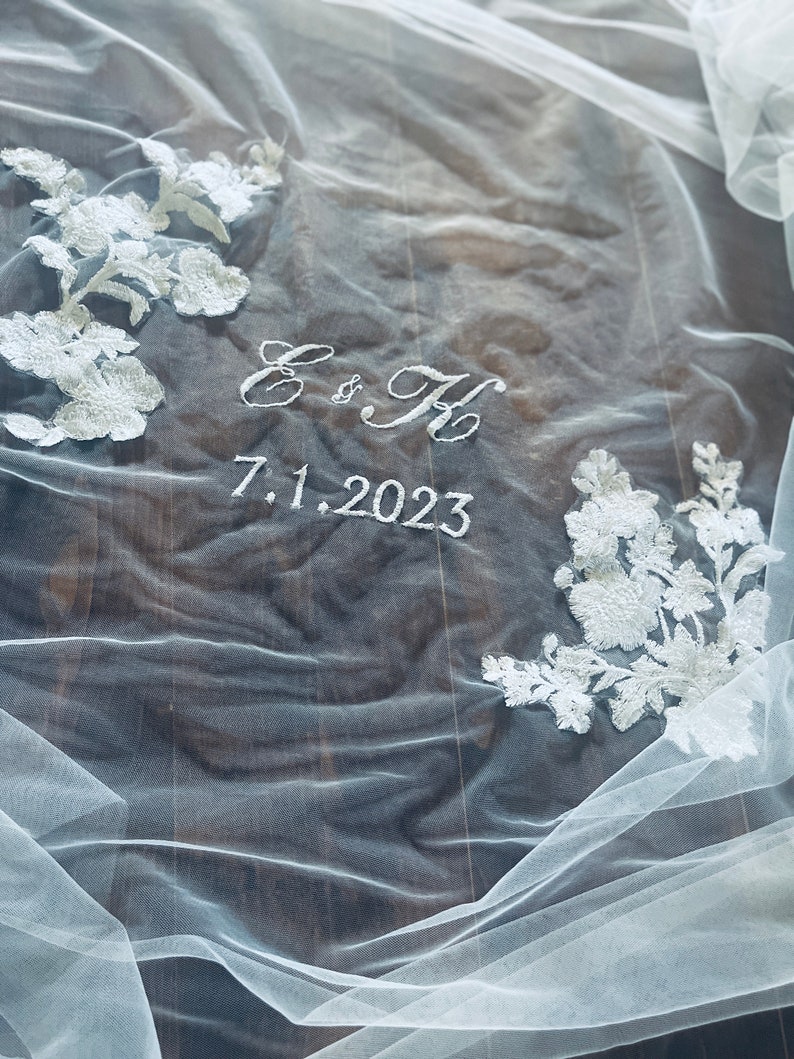 Catholic Unity Veil, Monogram Embroidered Initials + Wedding Date ...