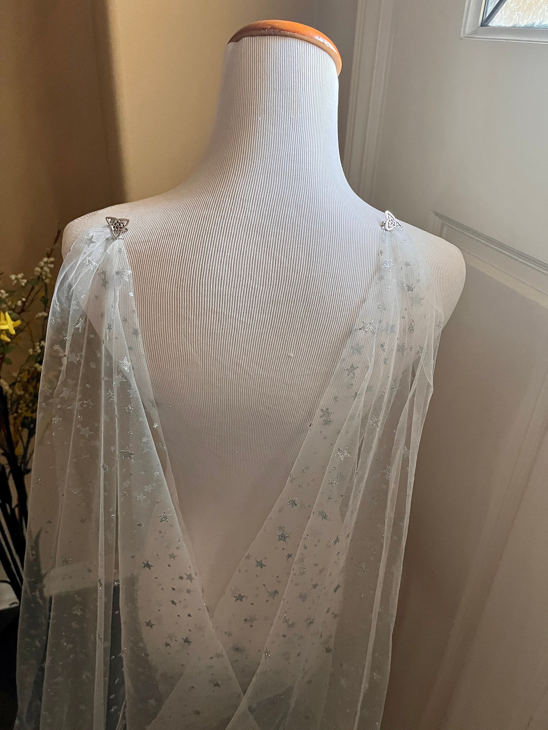 Viking Wedding Cape Veil, Silver Star Draped Bridal Cloak, Sparkly ...
