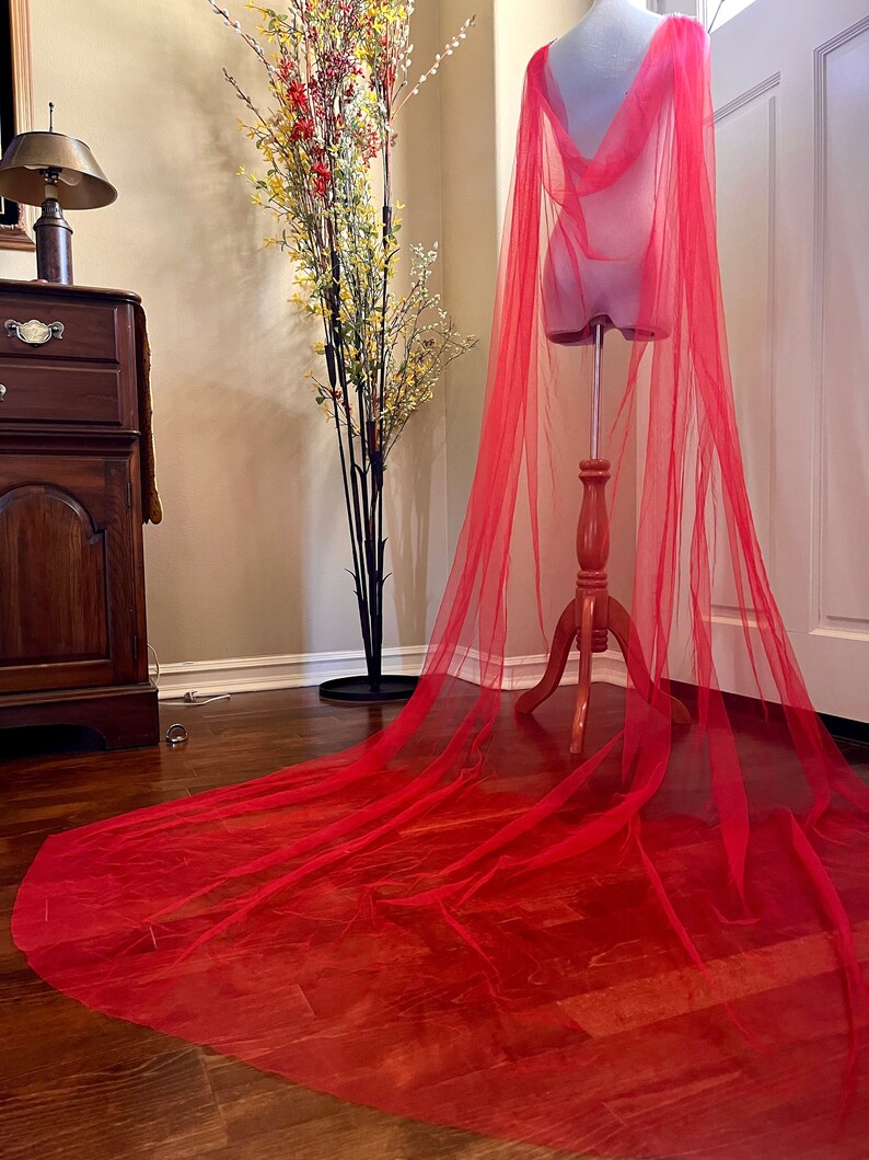 Bright Red Draped Wedding Cape Bridal Shoulder Tulle Wrap for - Etsy