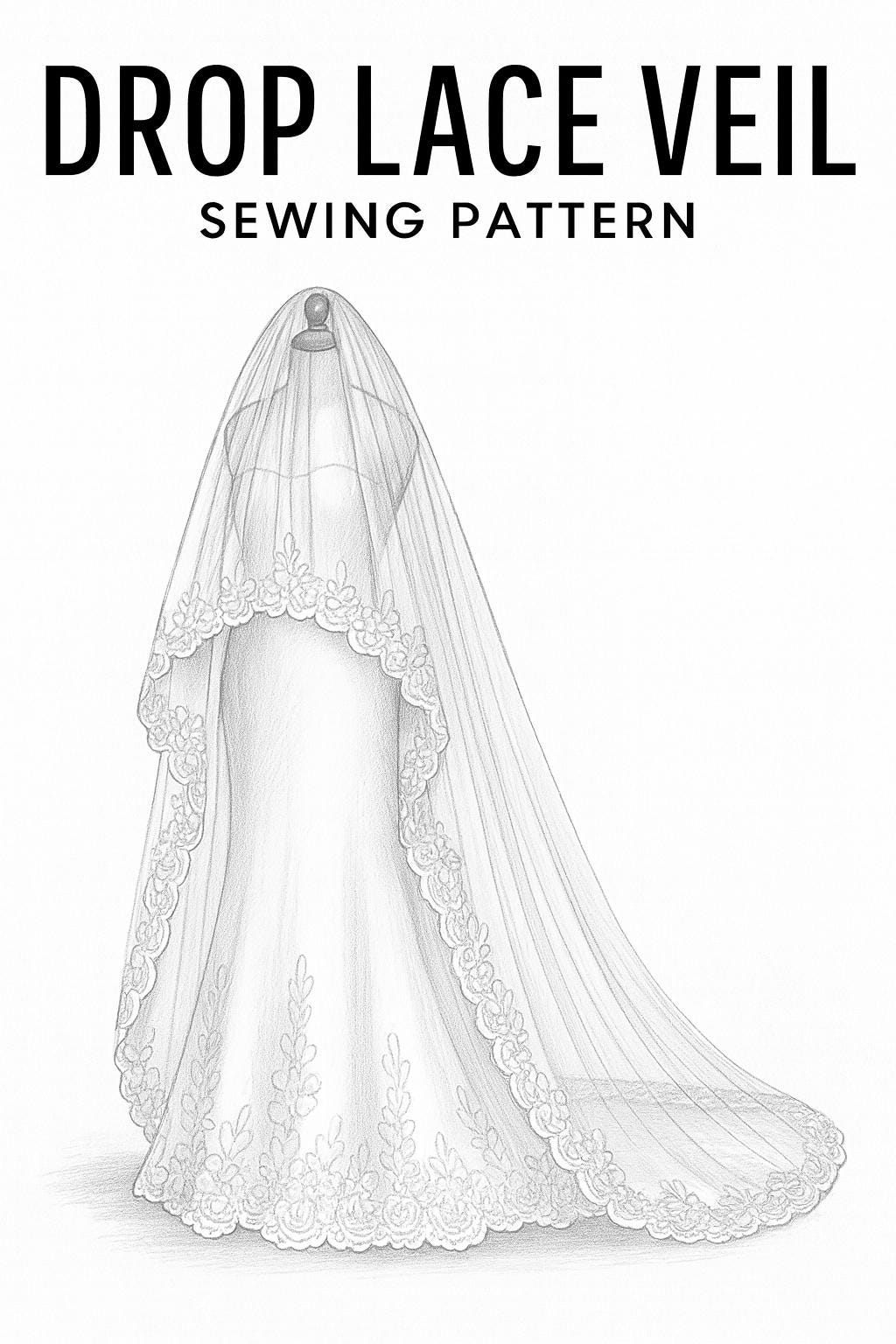 DIY Cathedral Drop Bridal Veil Pattern, Make Your Own Long Lace Blusher ...