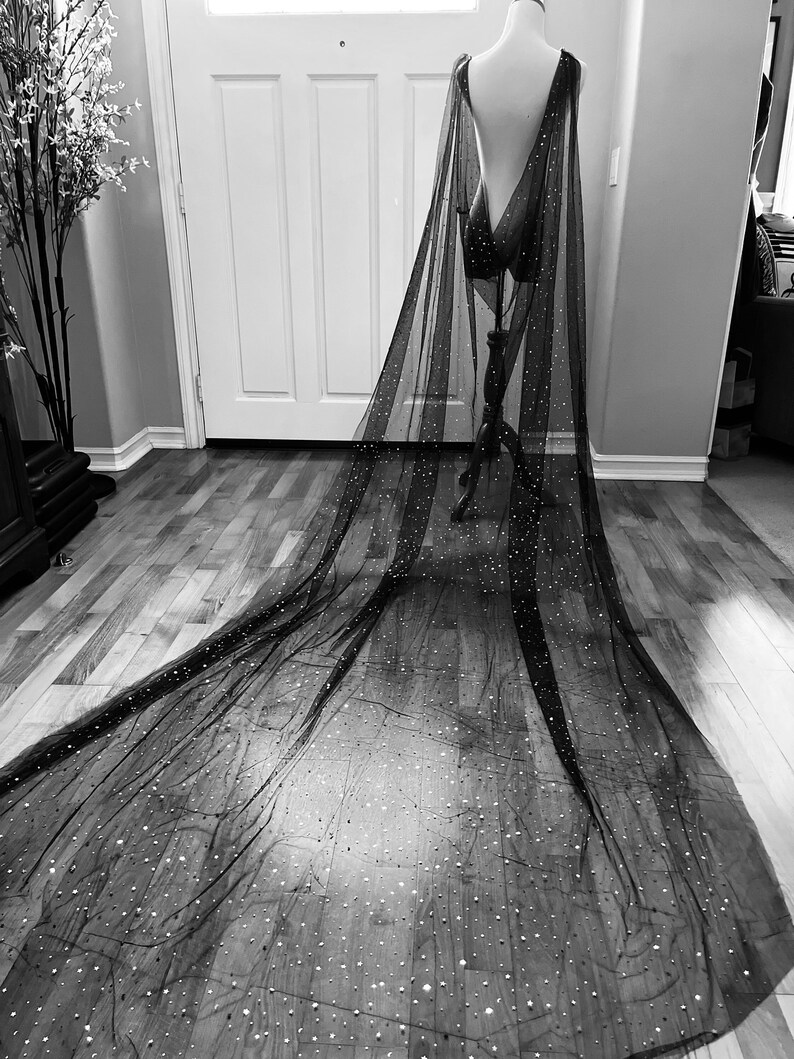 Black Star and Moon Draped Wedding Cape Veil Gothic Sparkly - Etsy
