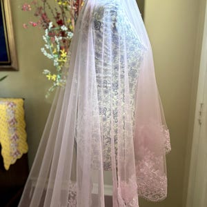 Blush Pink Cathedral Drop Wedding Veil With French Lace Trim, Drop Two ...