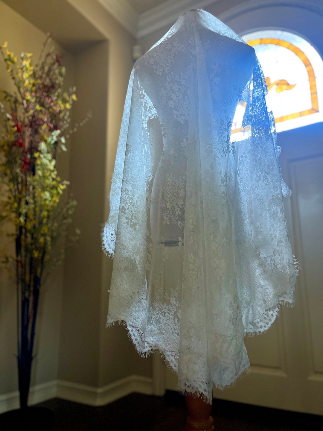 Waltz Length Eyelash Lace Mantilla Wedding Veil, Italian Flower ...