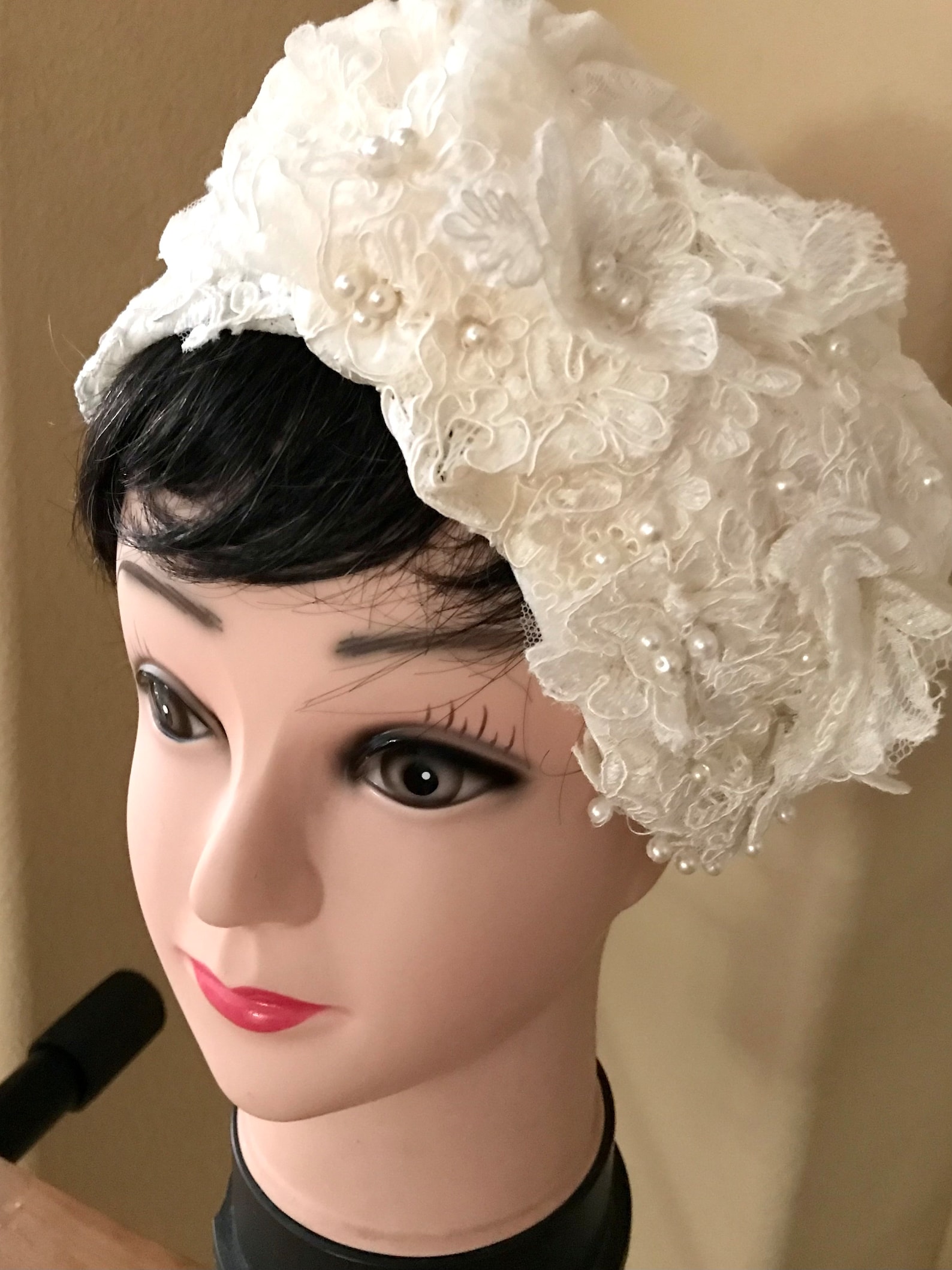 Ivory Pearl Bridal Turban Antique Lace Beaded Hat for Muslim - Etsy