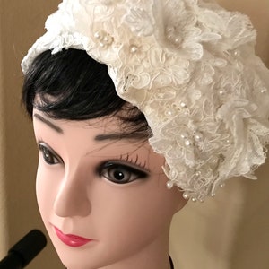 Ivory Pearl Bridal Turban, Antique Lace Beaded Hat for Muslim Bride ...