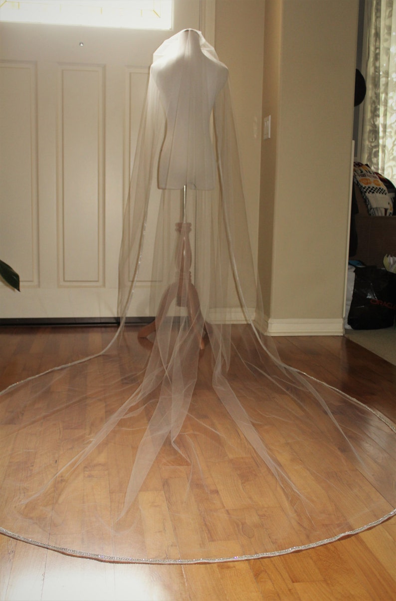 Crystal Cathedral Beaded Wedding Veil With Rhinestones Crystal Trimmed ...