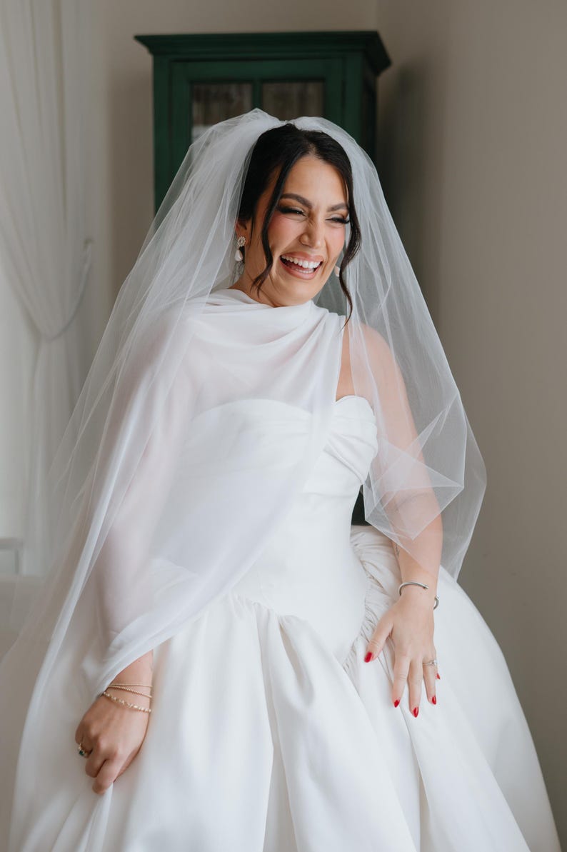 Puffy Veil 2 Layer Cathedral Length Veil With Blusher Cut Edge ...