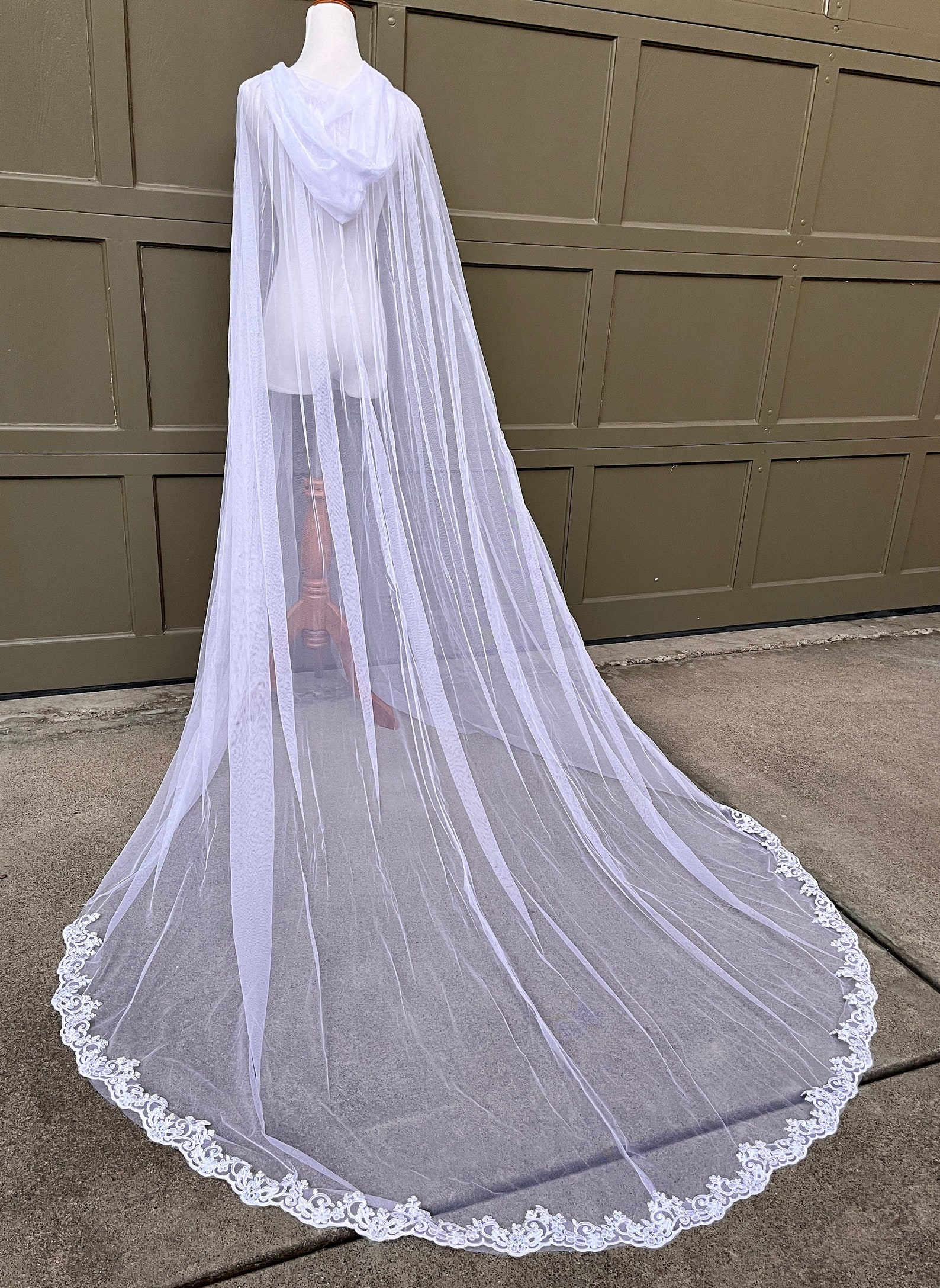 White English Net Wedding Cape With Hood 85 Inch Cathedral - Etsy