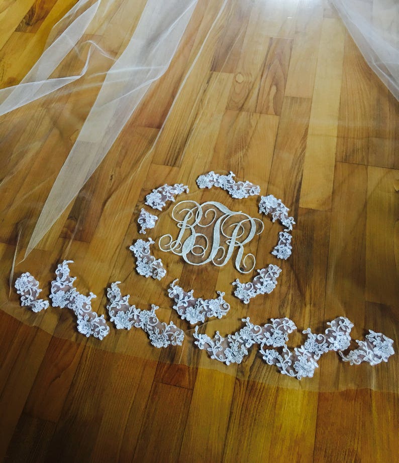 Monogram Chapel Veil 90 Long Wedding Veil With Lace Letter - Etsy
