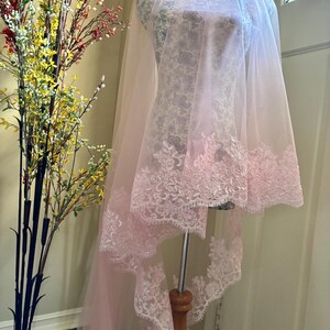 Blush Pink Cathedral Drop Wedding Veil With French Lace Trim, Drop Two ...