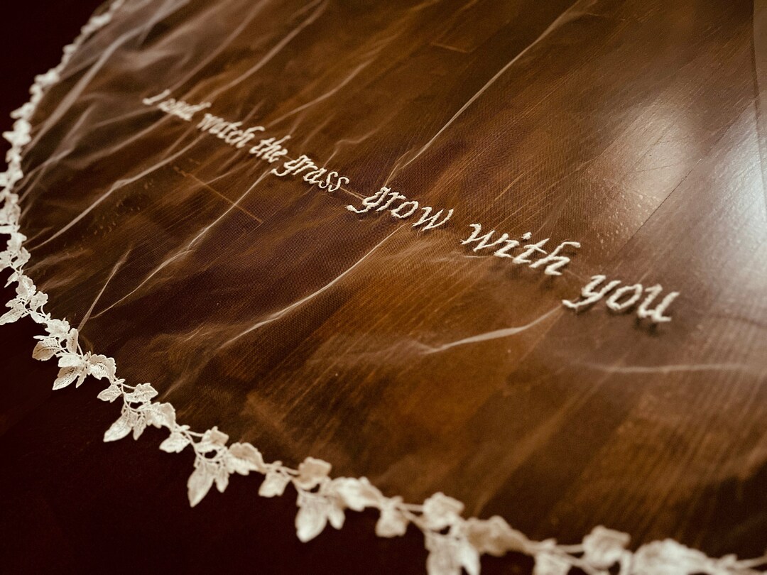 Custom Embroidered Word Chapel Length Wedding Veil With Vine Leaf ...