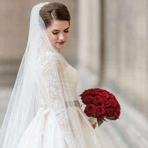 108 Inch Lace Cathedral Veil, Eyelash Lace Wedding Veil, Beaded Veil ...