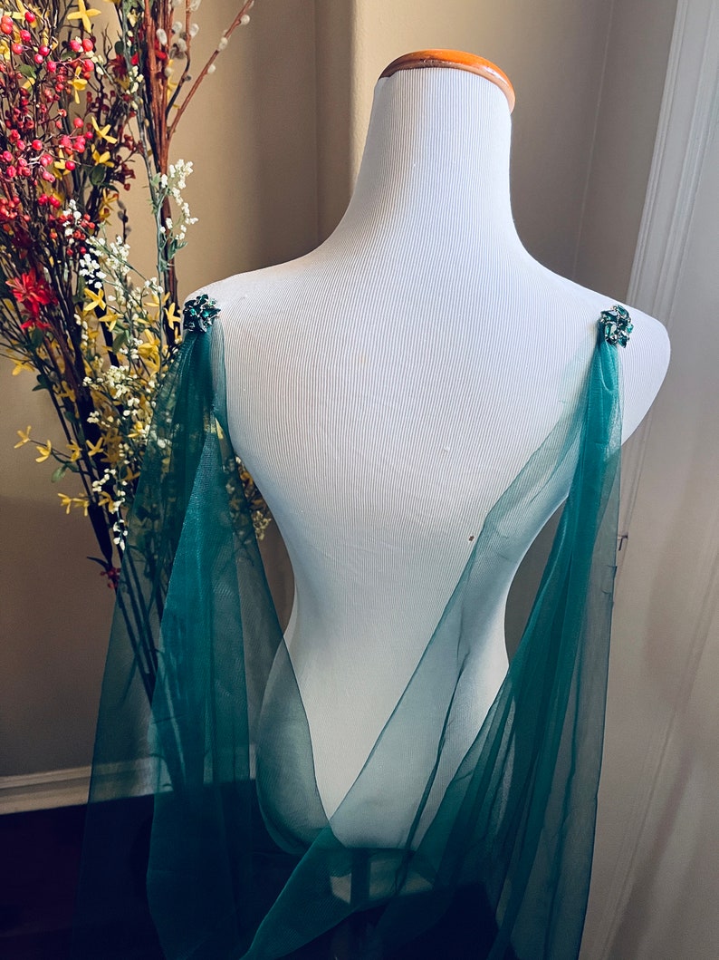 Emerald Green Draped Bridal Cape Shoulder Wedding Wrap Long Cathedral ...