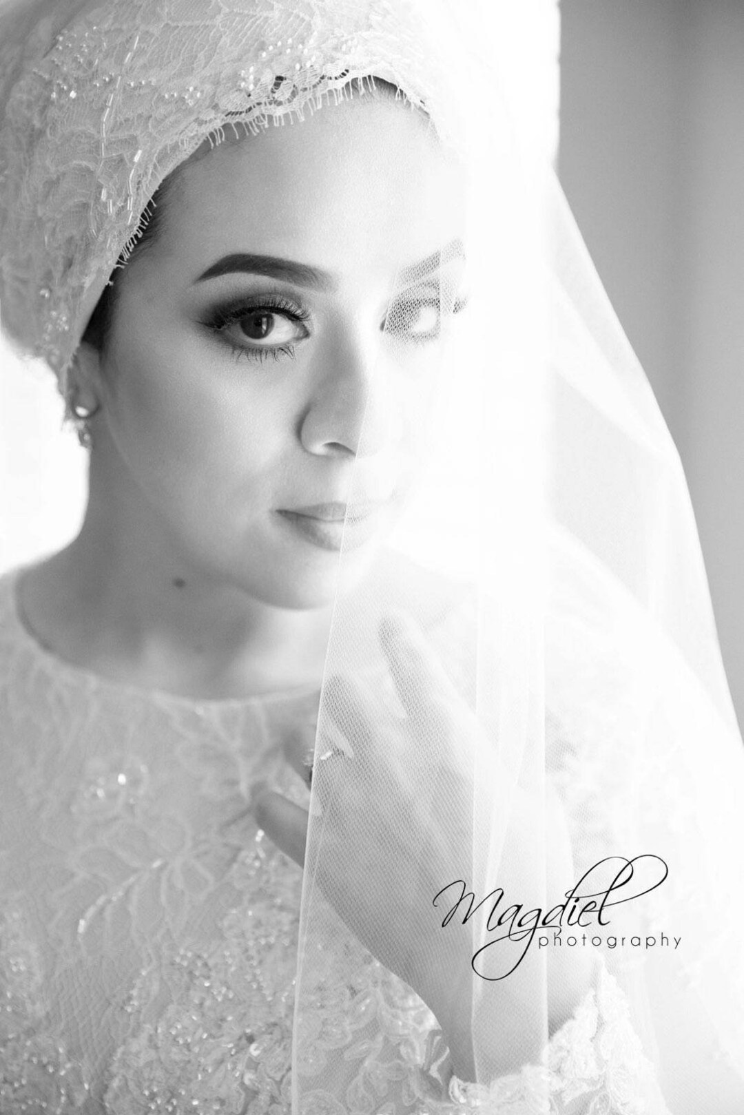 Raw Edge Fingertip Wedding Veil for Muslim Hijabi Bride, Hijab Veil for ...