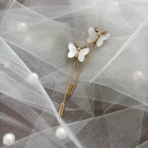 2 Porcelain Ivory Butterfly Pins for Bridal Veil, Romantic Gold Bustle ...