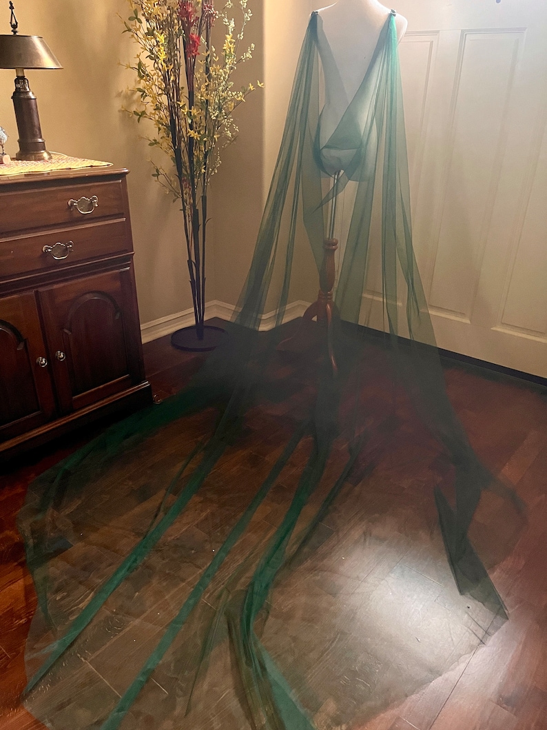 Emerald Green Draped Bridal Cape Shoulder Wedding Wrap Long Cathedral ...