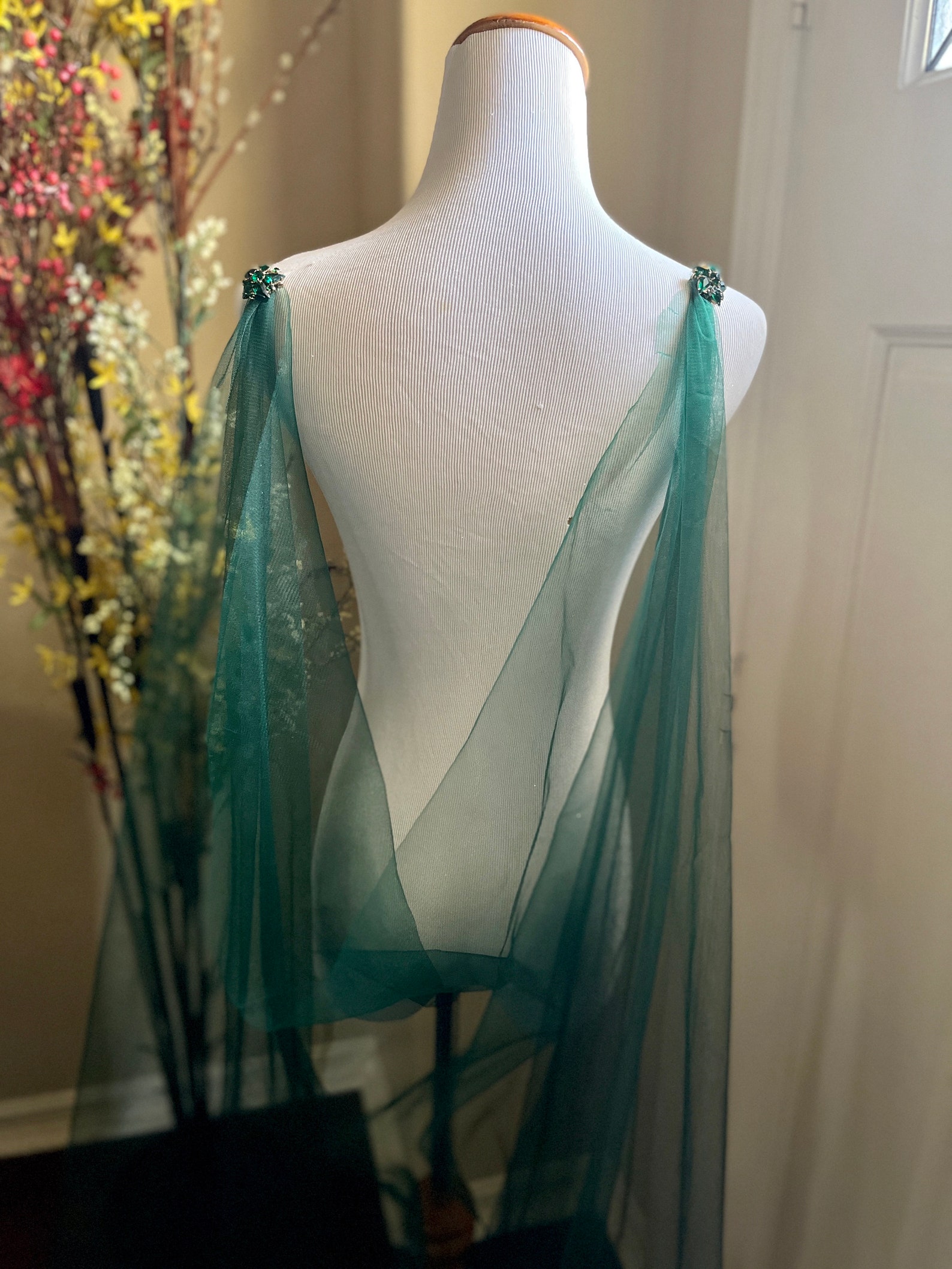 Emerald Green Draped Bridal Cape Shoulder Wedding Wrap Long Cathedral ...