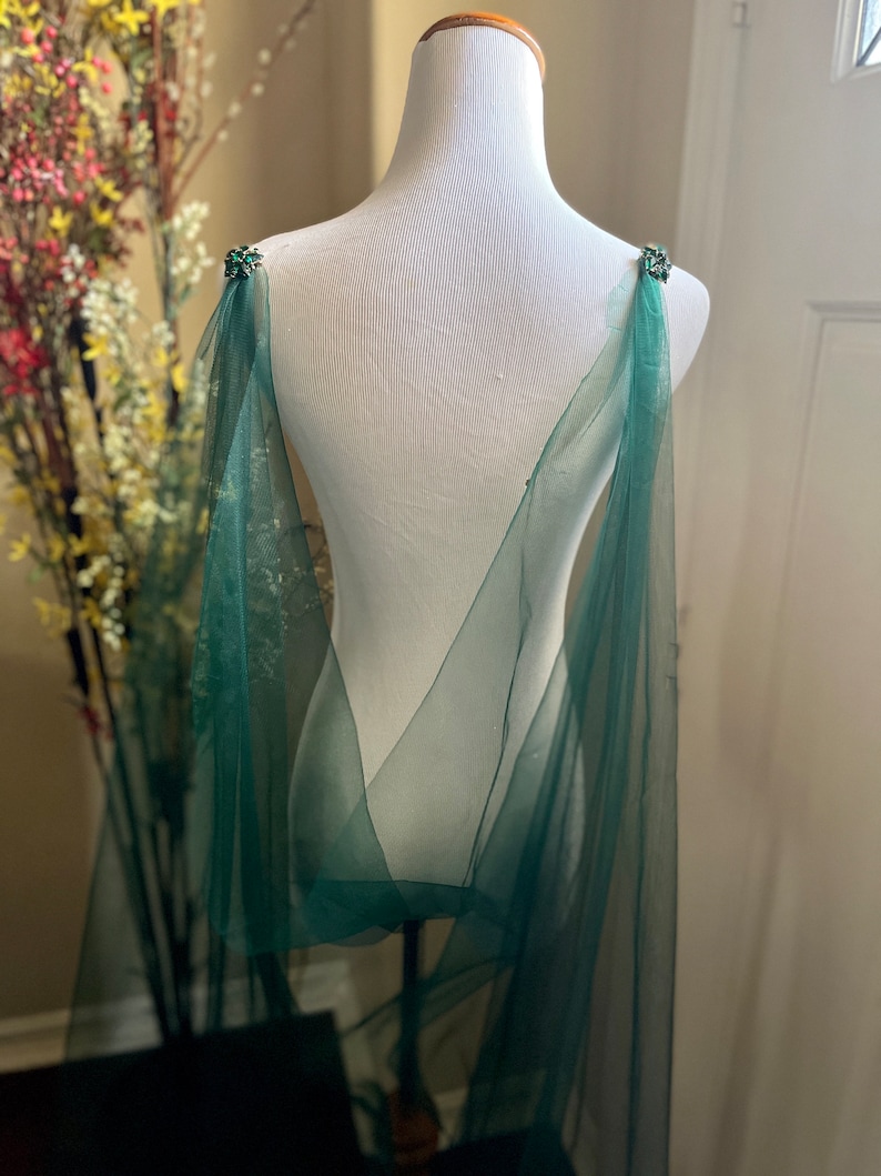 Emerald Green Draped Bridal Cape Shoulder Wedding Wrap Long Cathedral ...