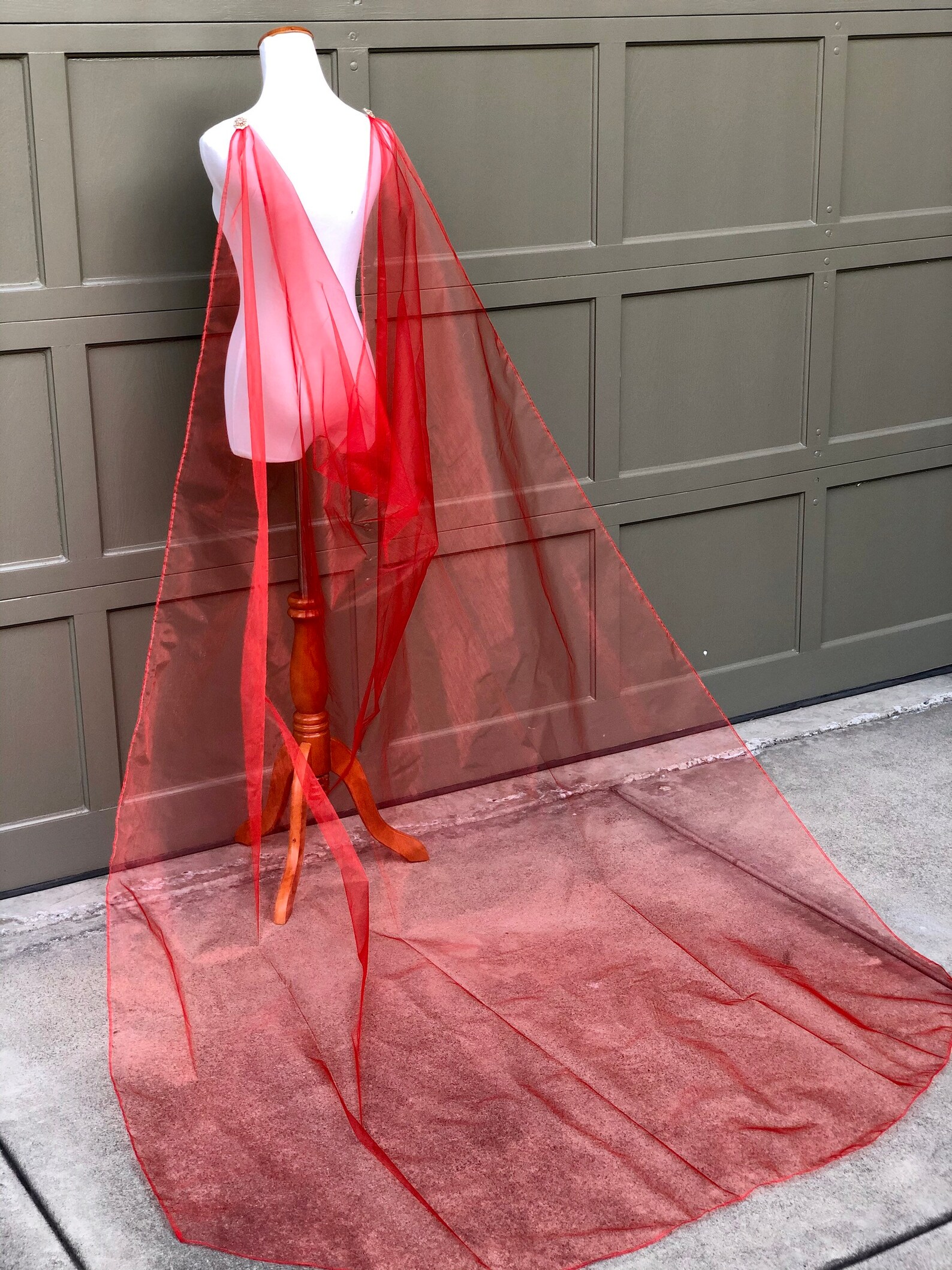 Red Organza Draped Cape for Pageant Bridal Shoulder Wrap Long Cathedral ...