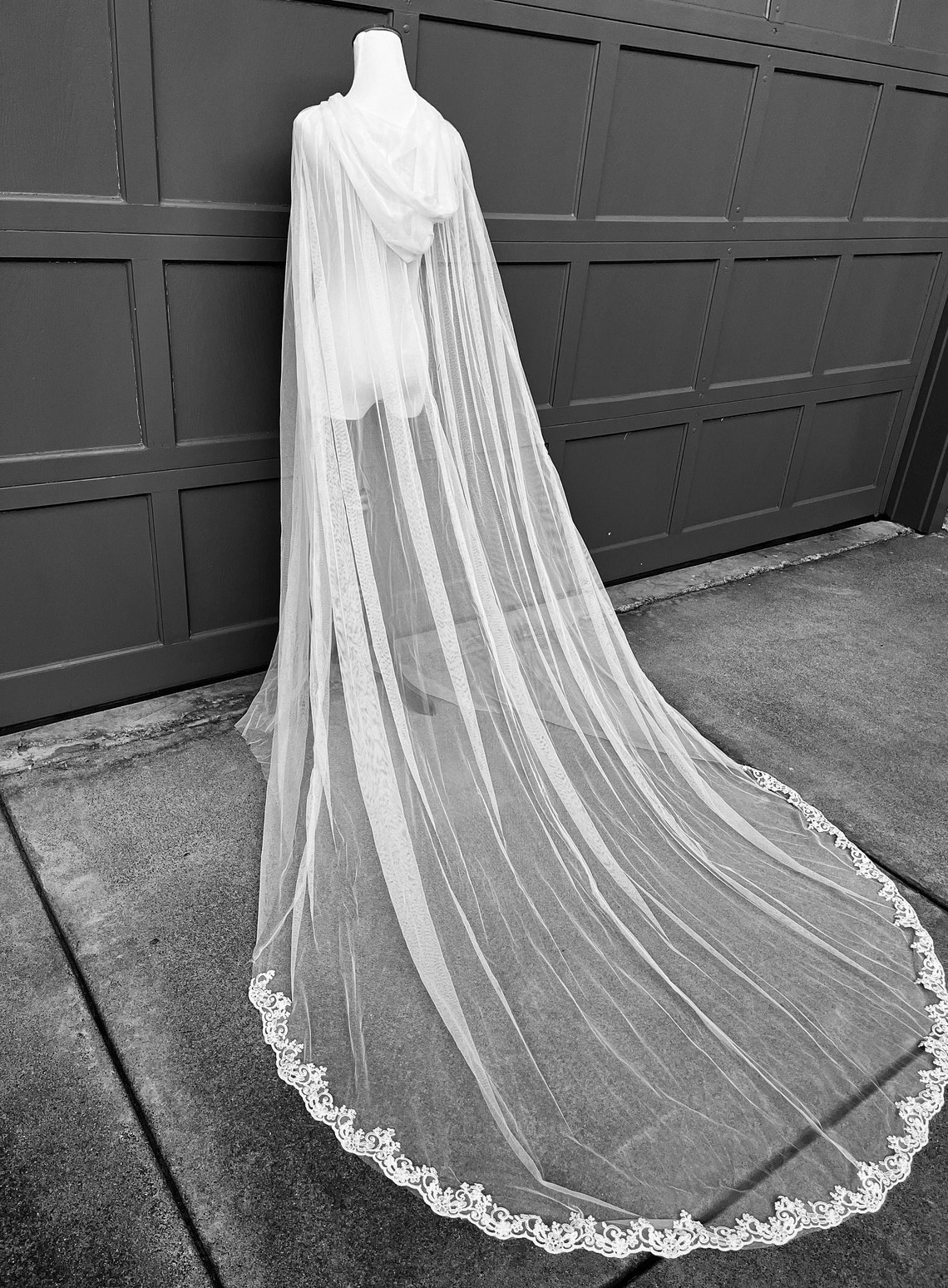 White English Net Wedding Cape With Hood 85 Inch Cathedral - Etsy
