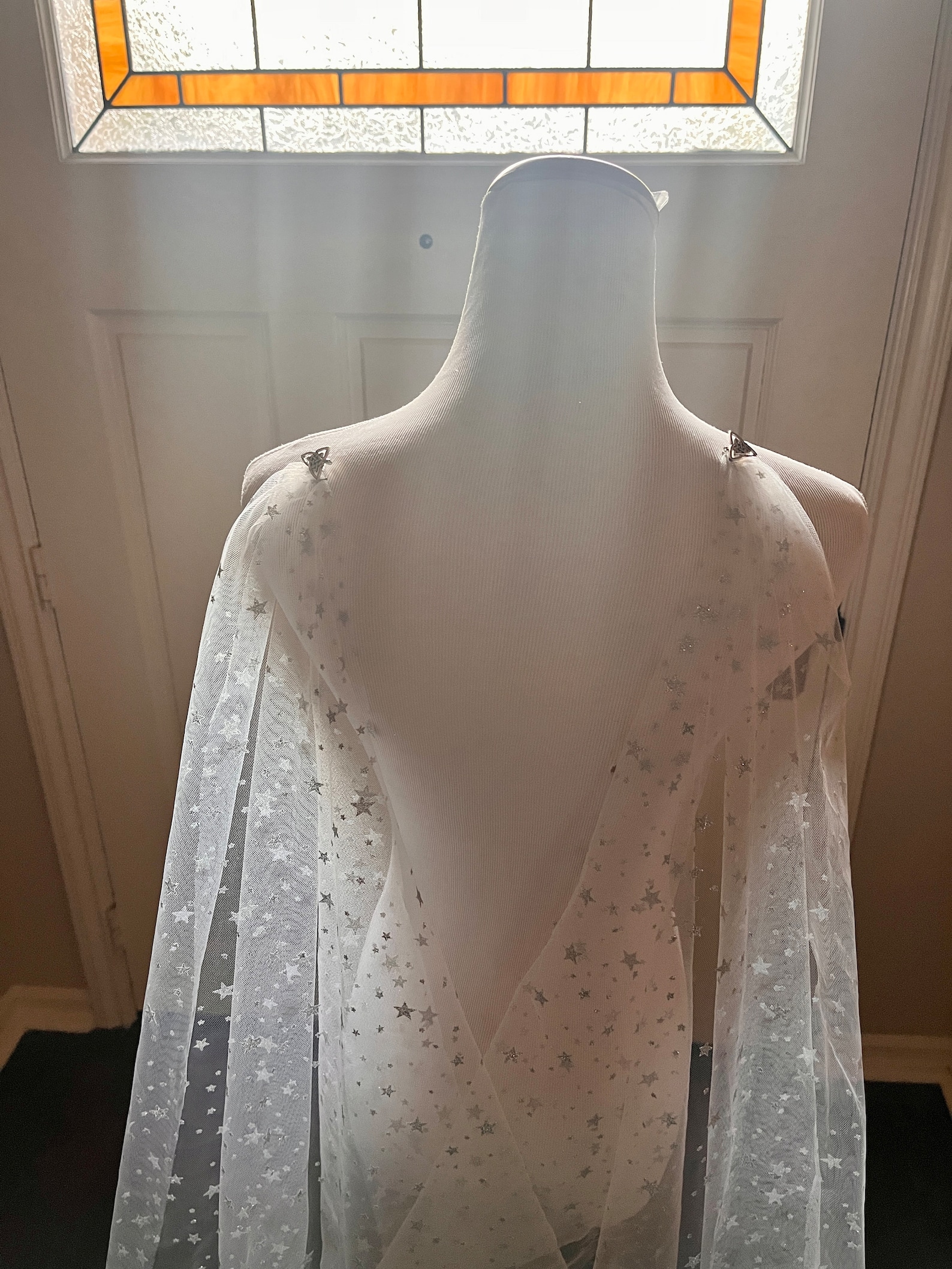 Viking Wedding Cape Veil, Silver Star Draped Bridal Cloak, Sparkly ...