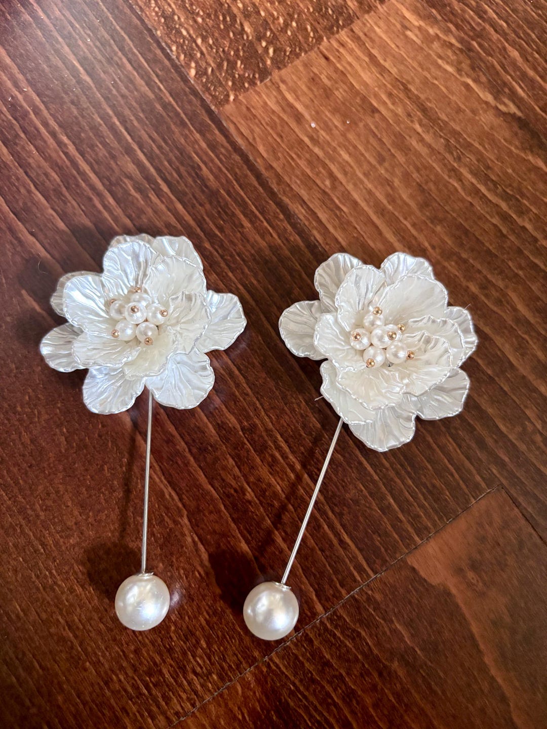 2 Porcelain Bridal Pins for Wedding Veil or Dress Bustle, Beaded ...