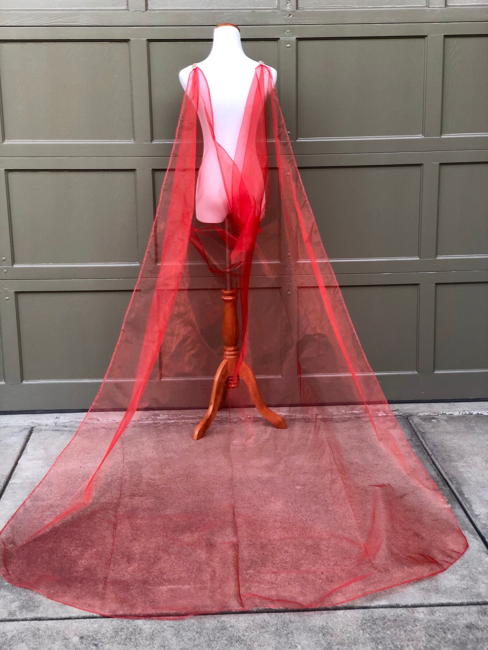 Red Organza Draped Cape for Pageant Bridal Shoulder Wrap Long Cathedral ...