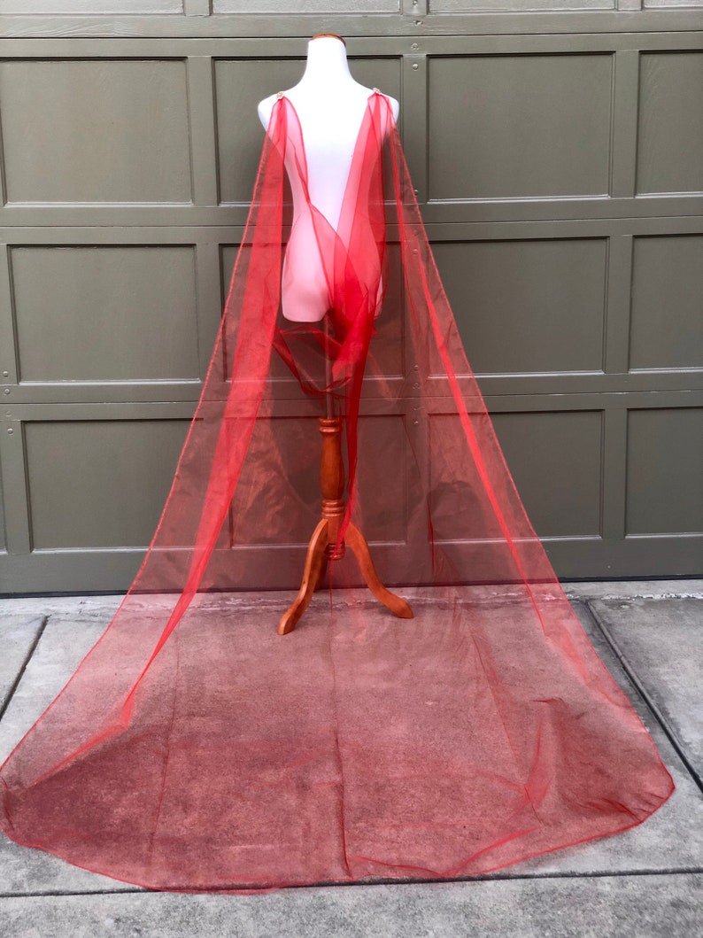 Red Organza Draped Cape for Pageant Bridal Shoulder Wrap Long Cathedral ...